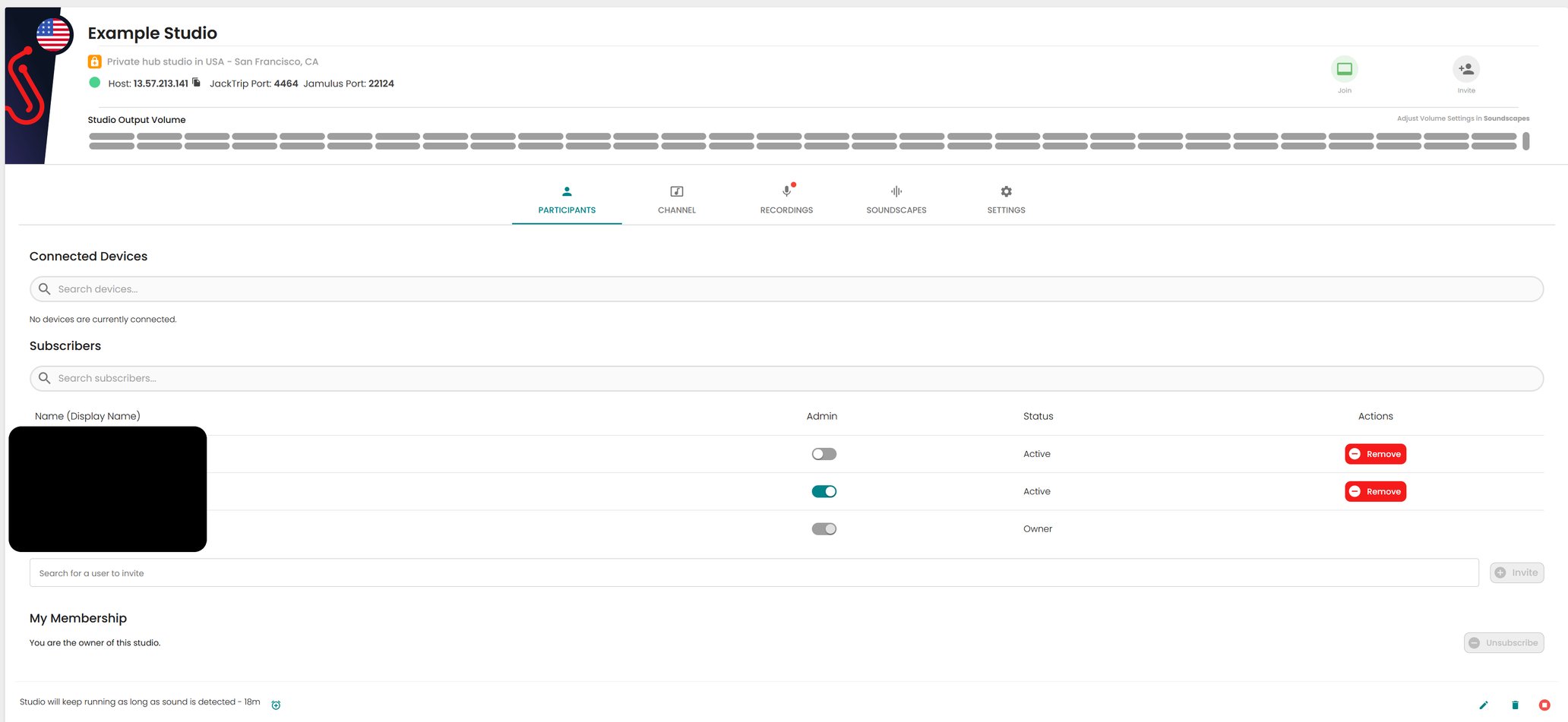 Managing JackTrip Studios